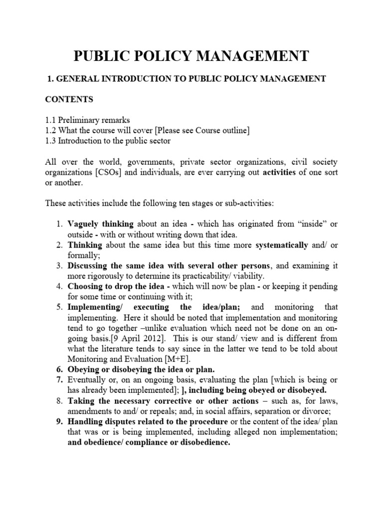 Lecture Notes Topic 1 - GENERAL INTRODUCTION TO PUBLIC POLICY ...