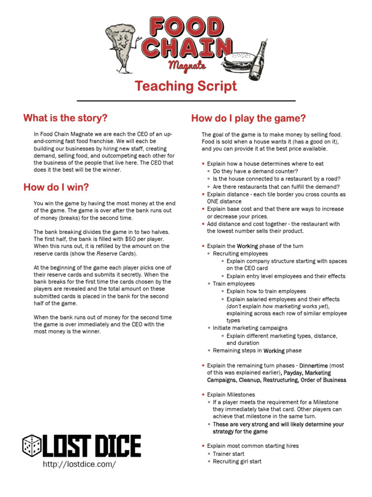 Food Chain Magnate - Teaching Script | PDF | Business Economics | Business