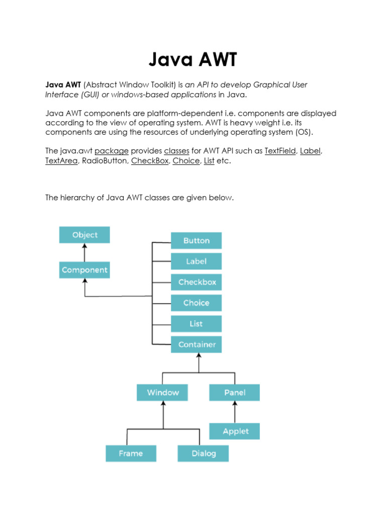 Java AWT | PDF | Window (Computing) | Class (Computer Programming) Java AWT | PDF | Window (Computing) | Class (Computer Programming)