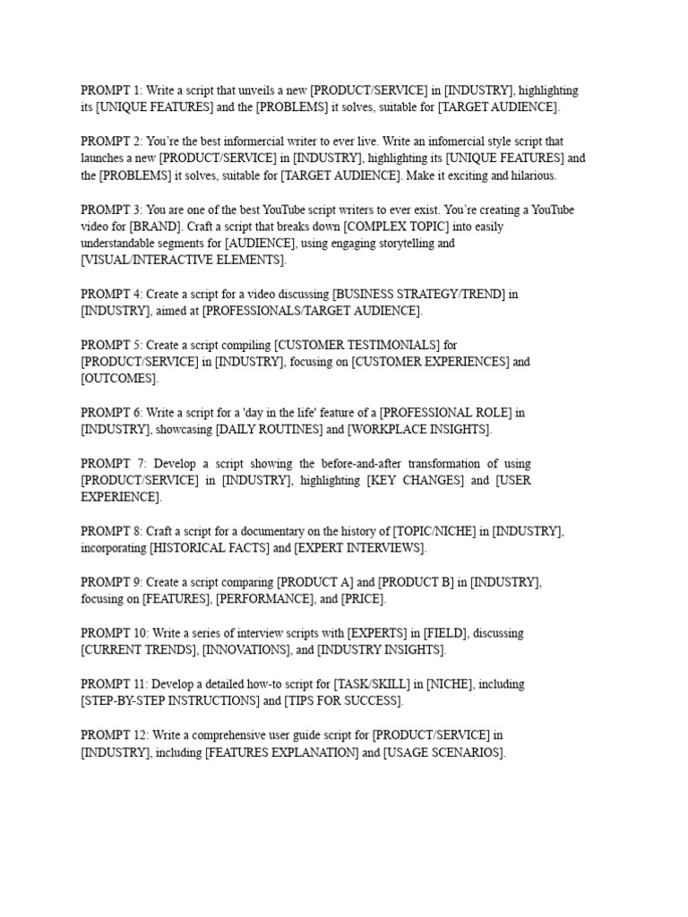 Prompts For Script Writing | PDF | Target Audience | Mass Media