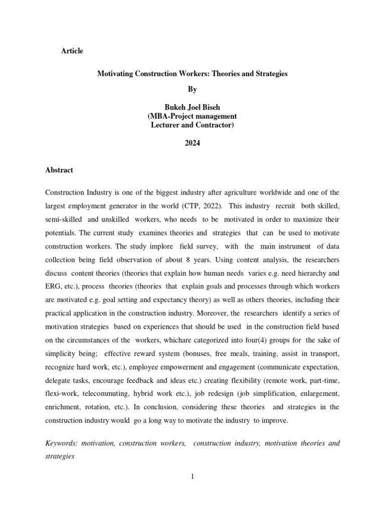 Motivating Construction Workers | PDF | Motivation | Motivational