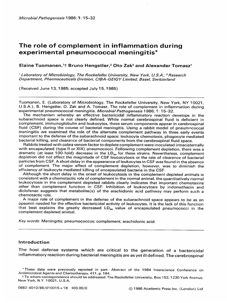 The role of complement in inflammation | PDF | Complement System ...