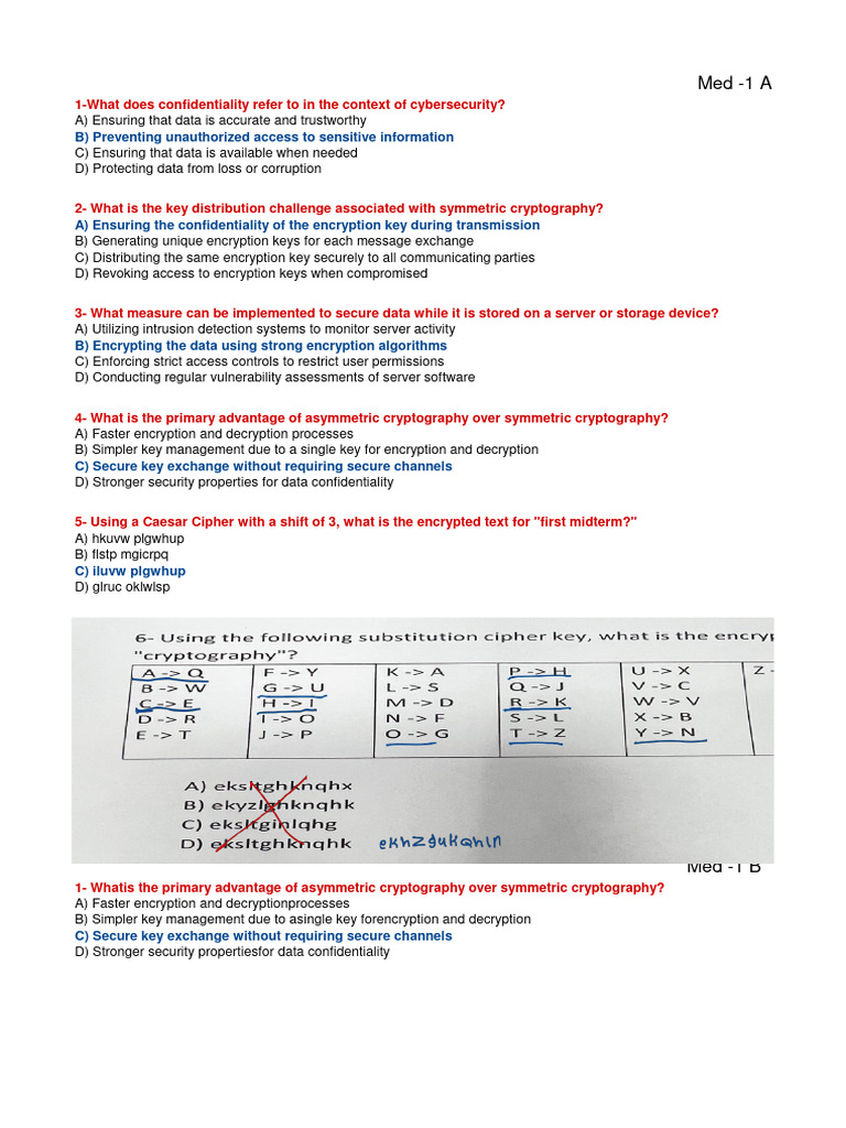 اسالة الأمن السيبراني | PDF | Encryption | Computer Network