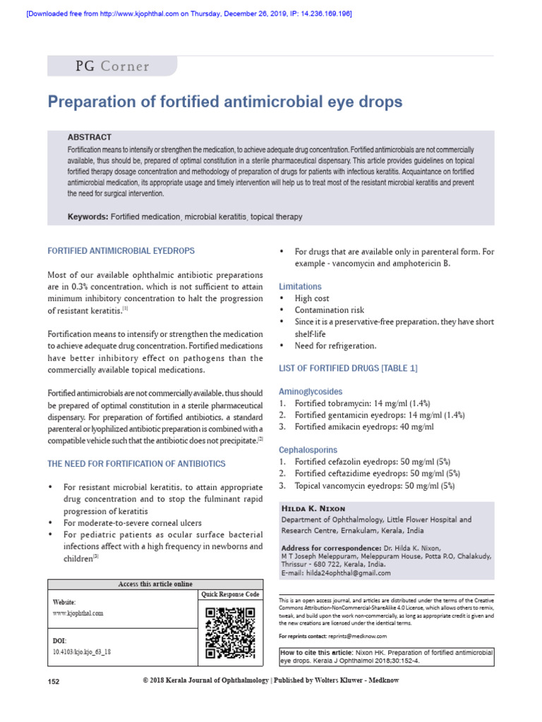 Preparation of Fortified Antimicrobial Eye Drops 2018 | PDF ...