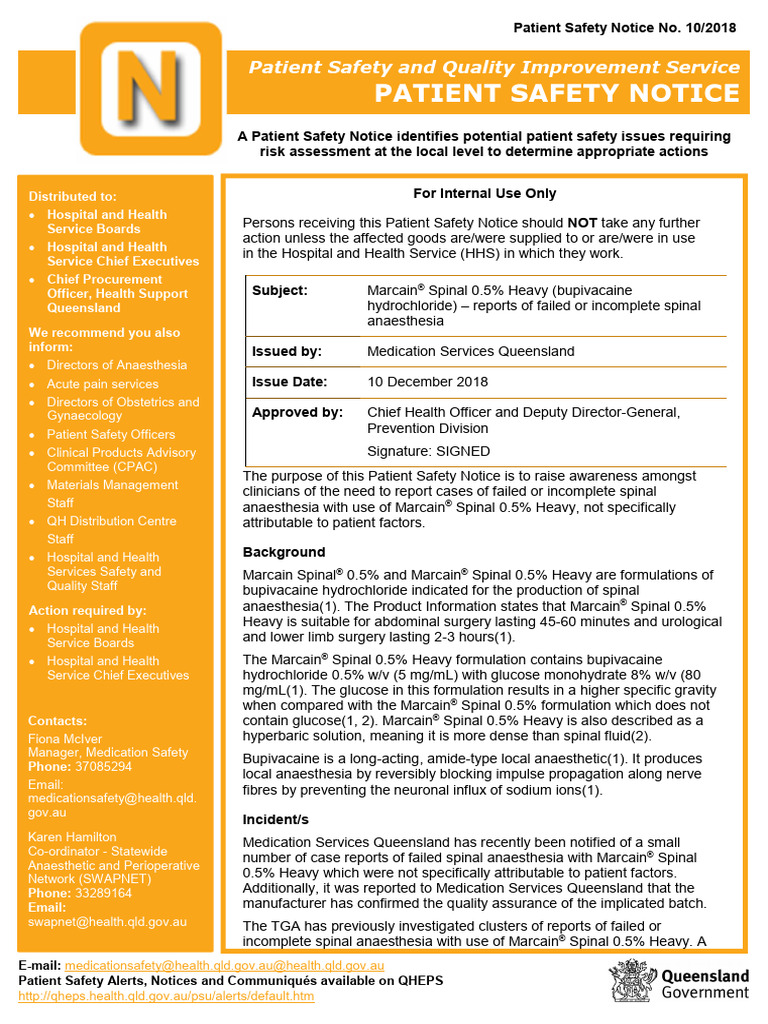 PSN 102018 Marcain Heavy | PDF | Anesthesia | Patient Safety