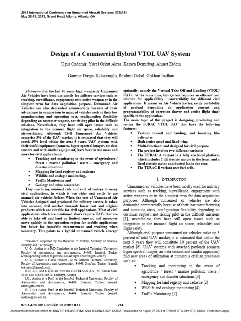 Design of TURAC VTOL UAV System | PDF | Unmanned Aerial Vehicle ...