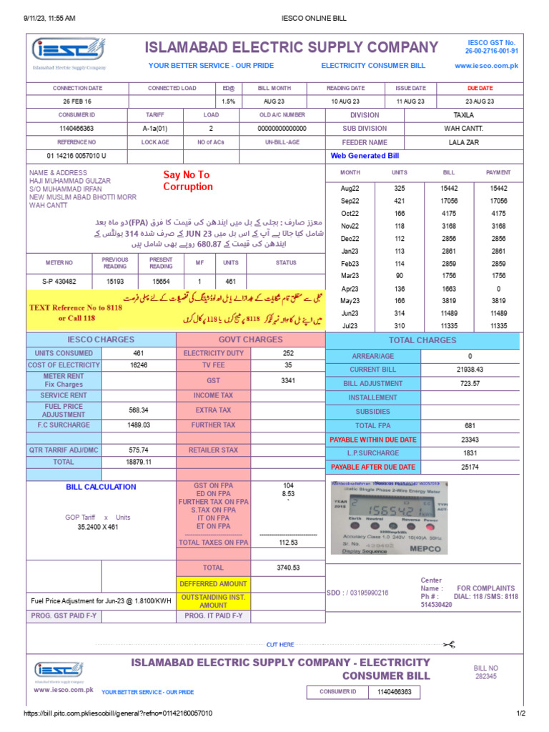 Iesco Online Bill | PDF | Taxes | Fee