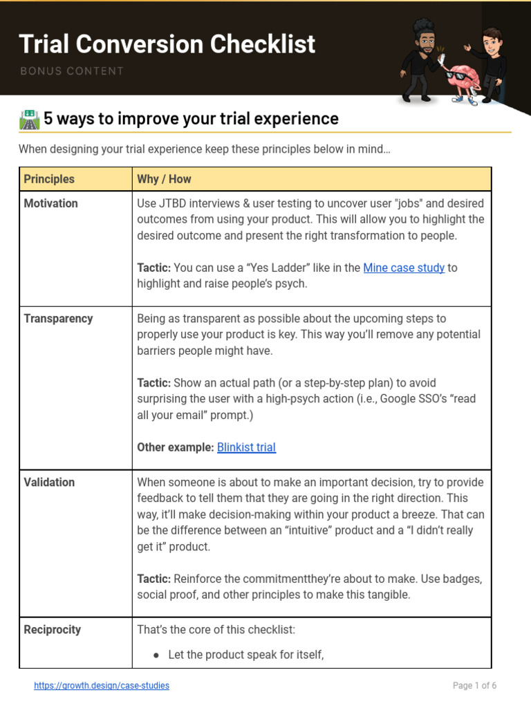 Trial Conversion Checklist | PDF | Experience | Social Psychology