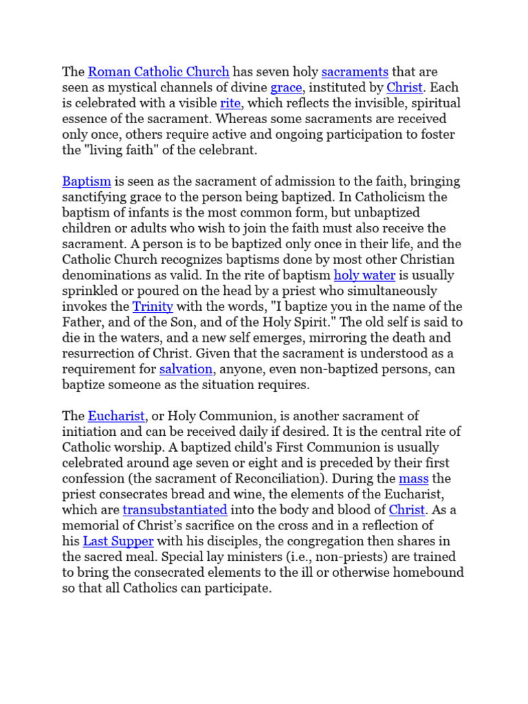 The 7 Sacraments of The Catholic Church CL 7 | PDF | Sacraments | Baptism