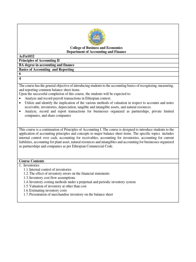 Course Outline - 70793355principles of Accounting II | PDF | Valuation ...