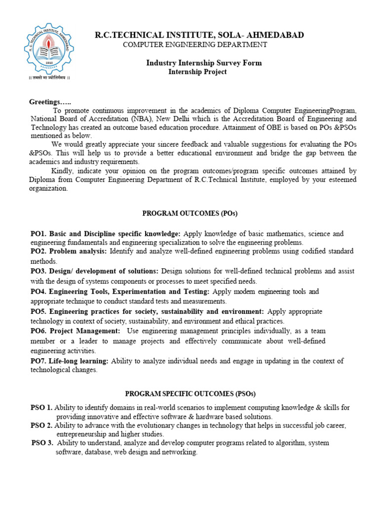 Internship Project Survey Form | PDF | Engineering | Internship