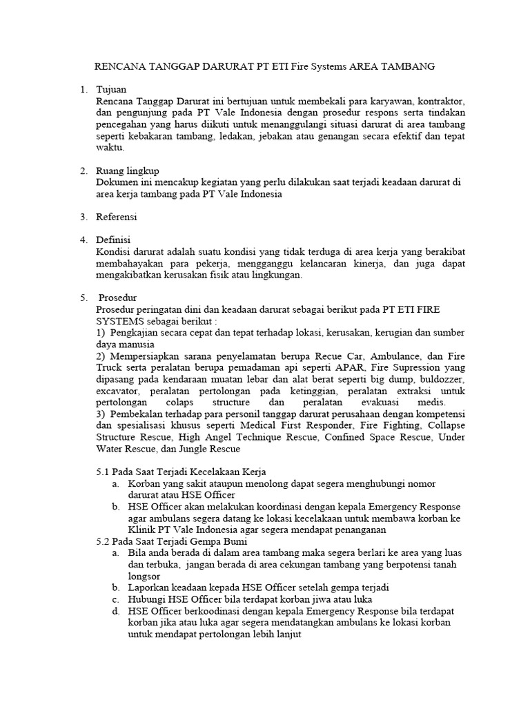 Rencana Tanggap Darurat PT ETI Fire Systems | PDF | Sains & Matematika
