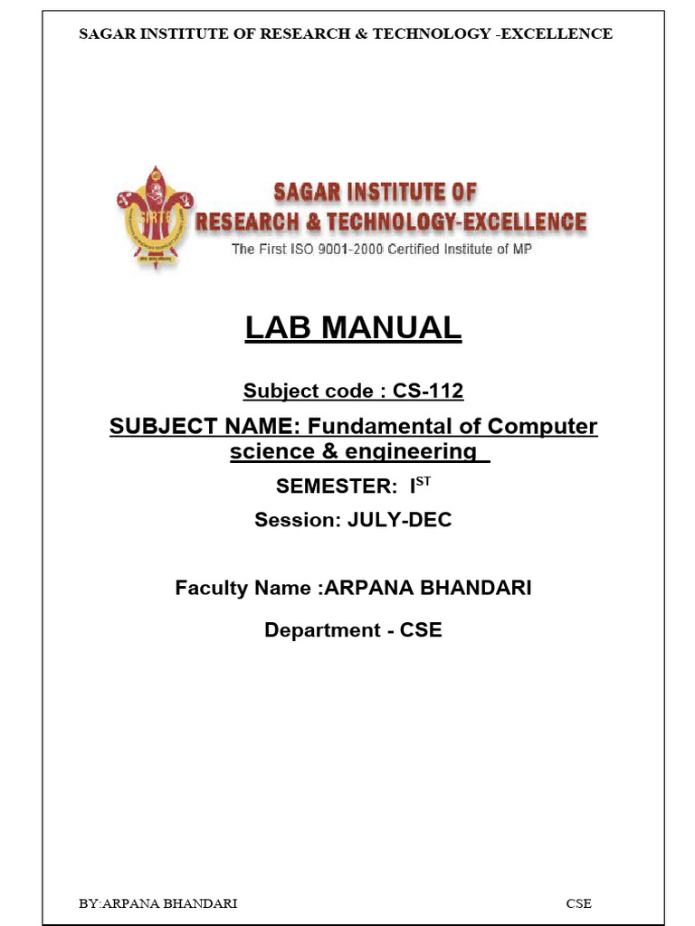 CSE Lab Manual: Computer Fundamentals | PDF | Microsoft Excel | Microsoft Word