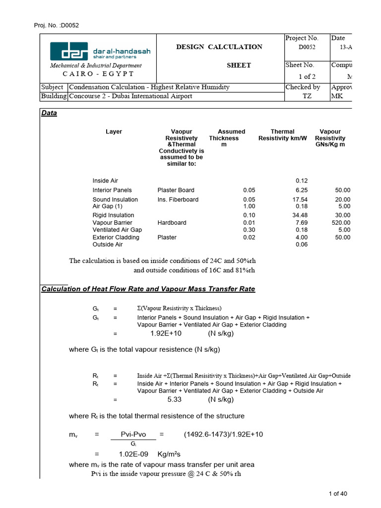 Calculations Excel Sheets - Hvac - Condensation Calculation | PDF ...