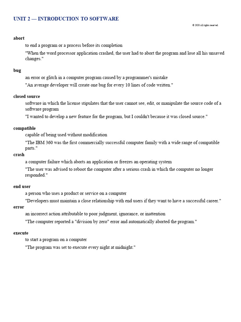 English 4 IT - Unit 2 Vocabulary | PDF | Proprietary Software ...