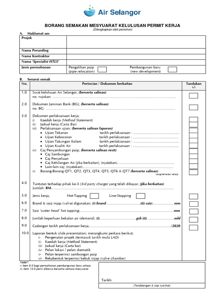 Borang Semakan Awal Mesyuarat Permitversion6.0 | PDF