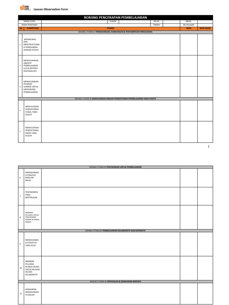 Lesson Observation Form BM | PDF