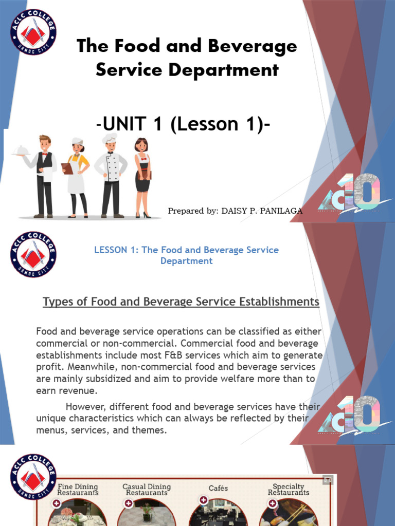 INTRO - UNIT-1-LESSON-1-Food and Beverage Department' | PDF ...