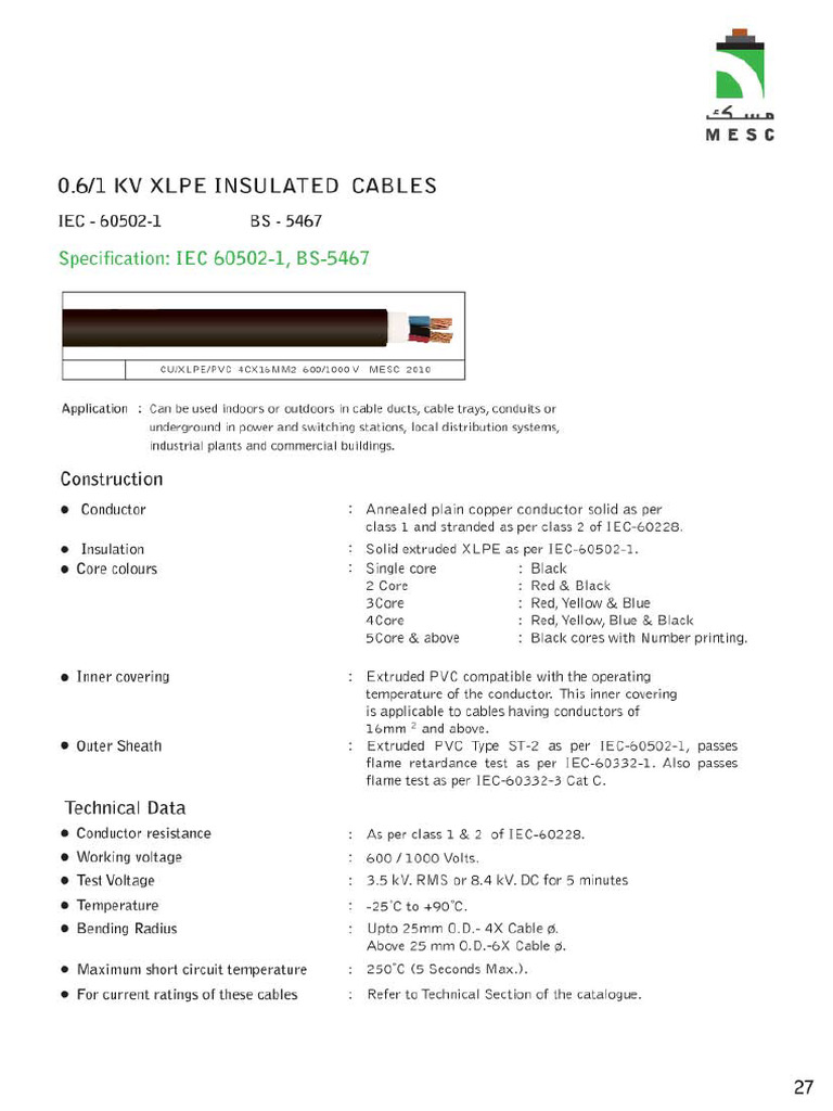 Power-and-Control-Cable Catalogue MESC | PDF