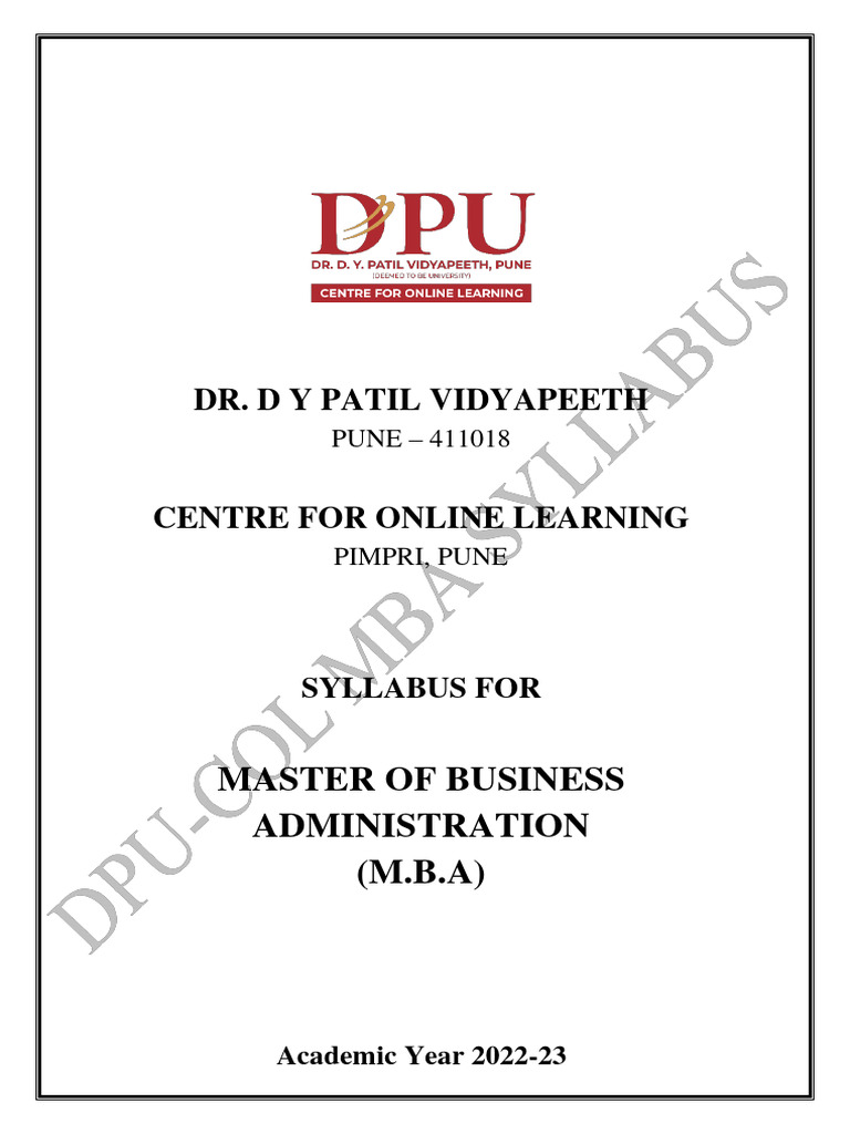 DPU - Oniline Mba-Curriculum-2024 - 25 (8th Copy) | PDF | Educational Assessment | Educational ...