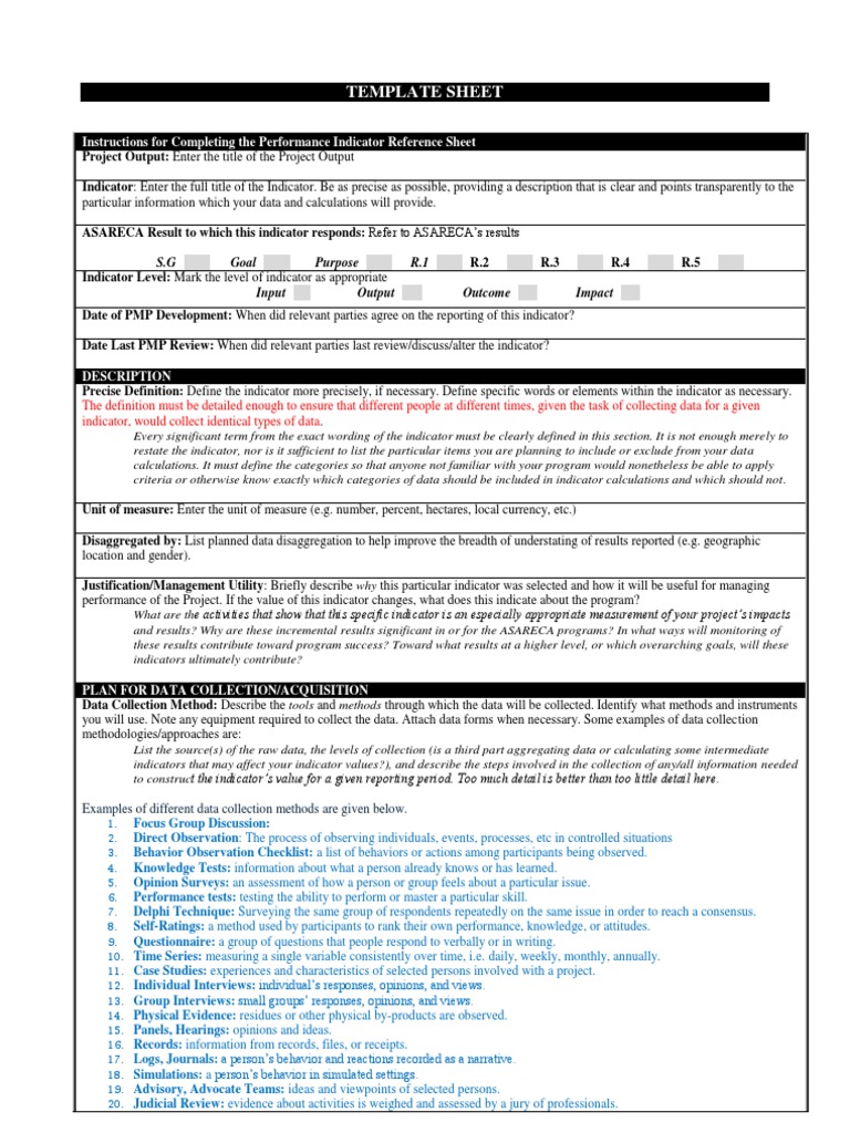 PMP Template - Sheet 1 | PDF | Data | Survey Methodology