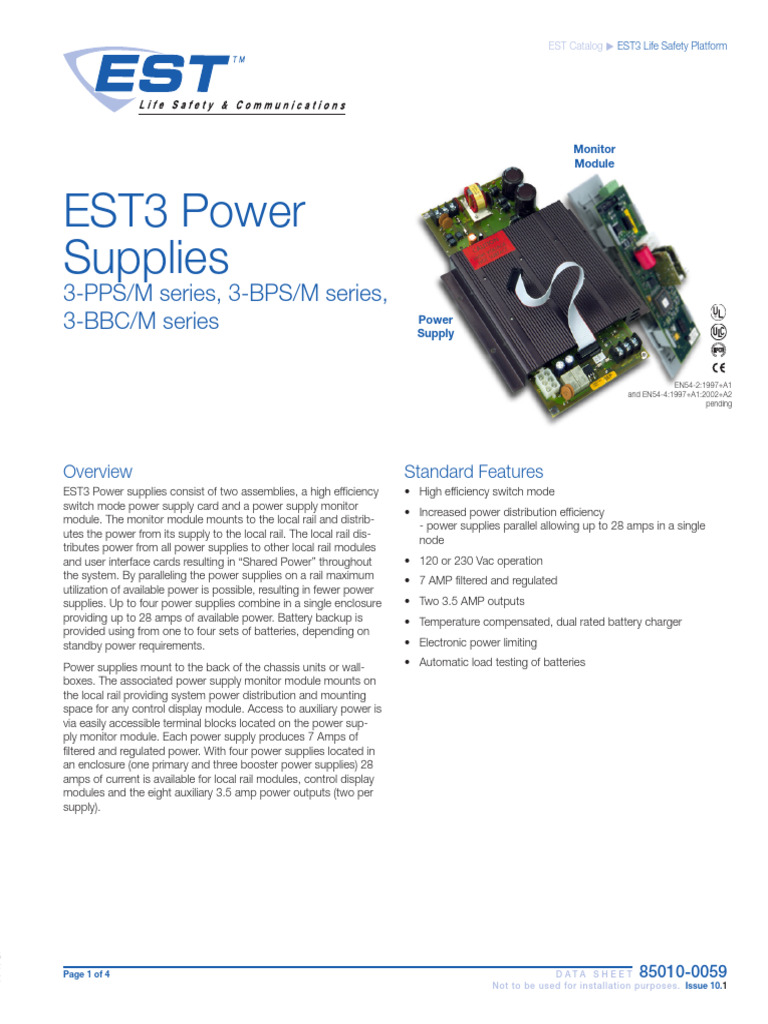 EST3 Power Supplies | PDF | Power Supply | Battery Charger