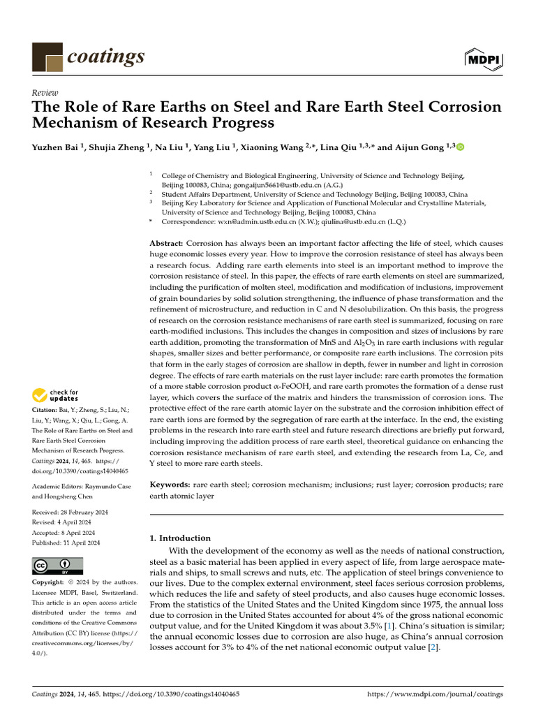 The Role of Rare Earths On Steel and Rare Earth ST | PDF | Corrosion ...