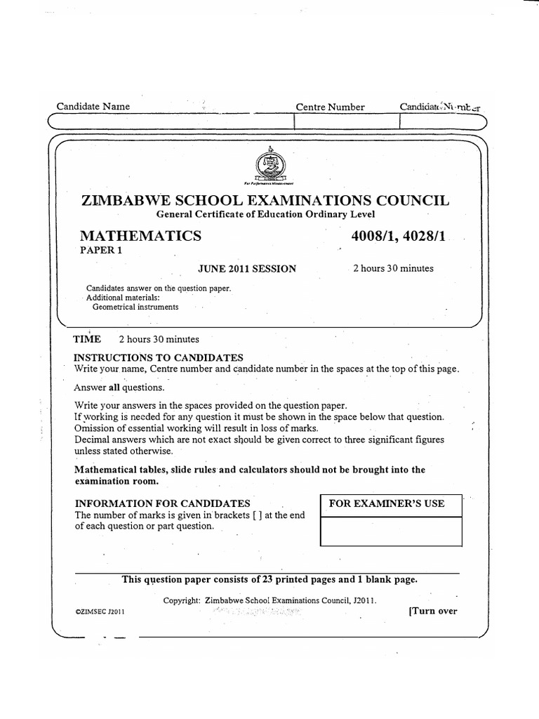 O-Levels Mathematics 2011 | PDF | Rectangle | Triangle
