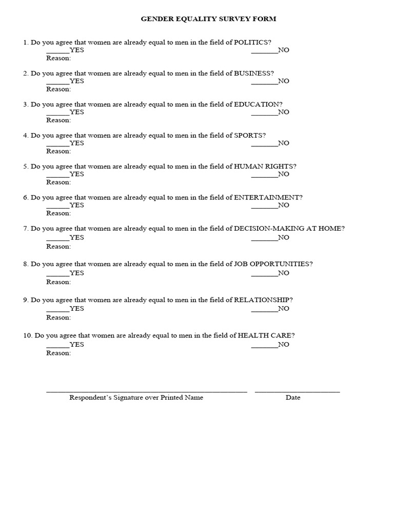 Gender Equality Survey Form | PDF | Survey Methodology
