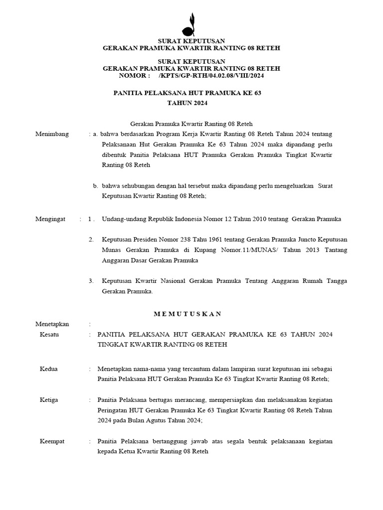 SK Panitia Hut Pramuka 63 | PDF | Pengelolaan Keuangan & Uang | Hukum