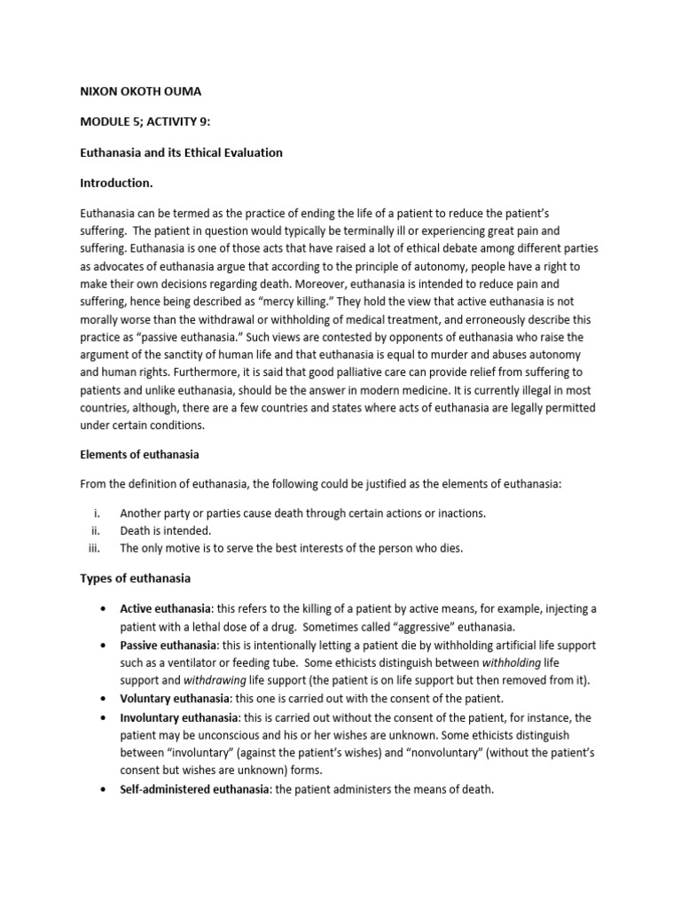 Euthanasia and Its Ethical Evaluation | PDF | Autonomy | Medicine