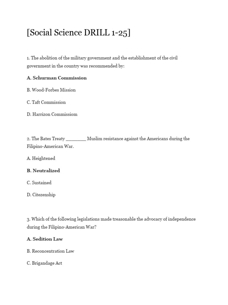 Social Science DRILL 1-25 | PDF | Philippines | Spanish East Indies