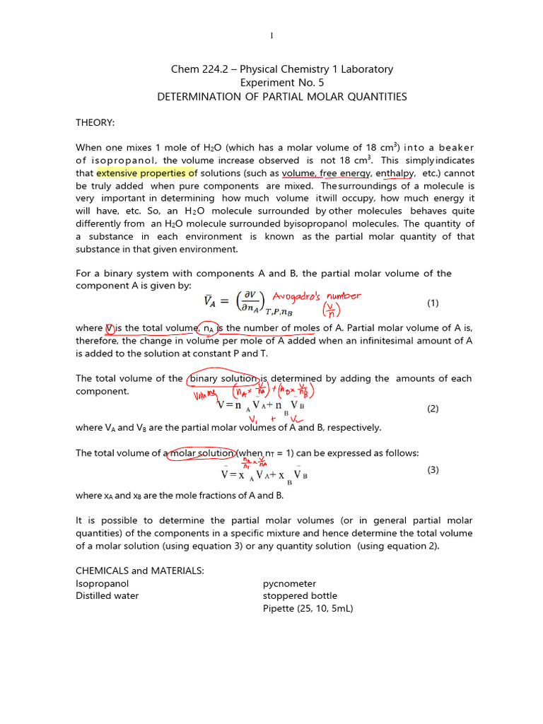 Experiment-5-Partial-Molar-Quantities1 | PDF | Mole (Unit) | Physical Chemistry
