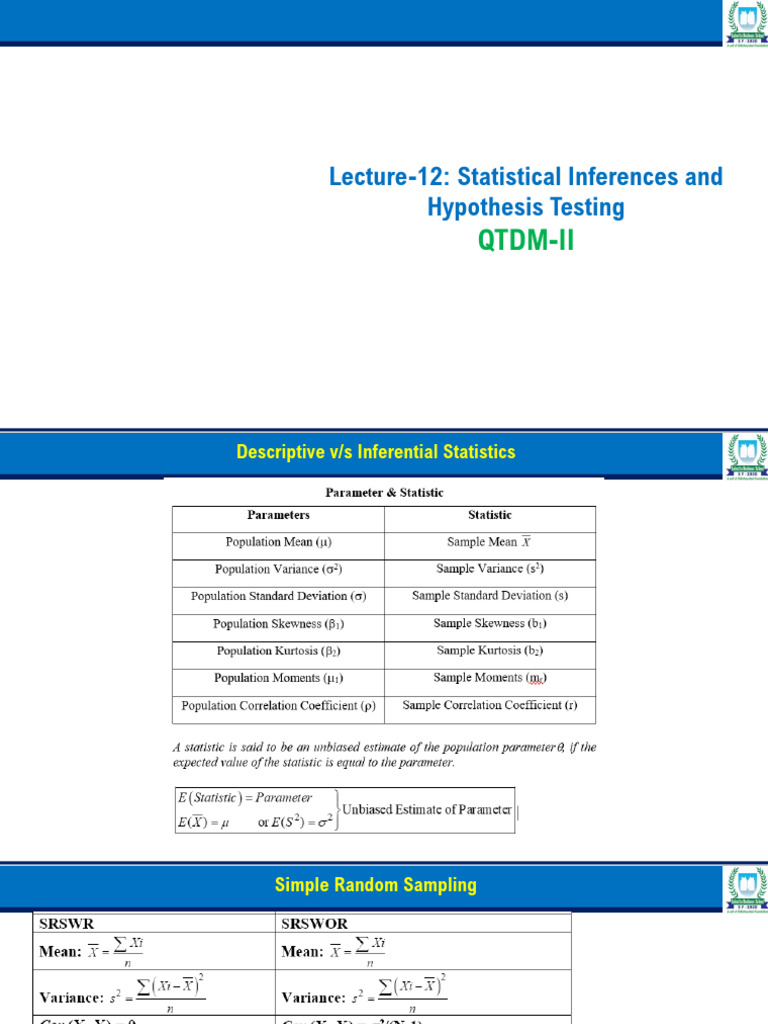 12 Statistical Inferences Hypothesis Testing 1 Pdf Standard Error Statistical Significance