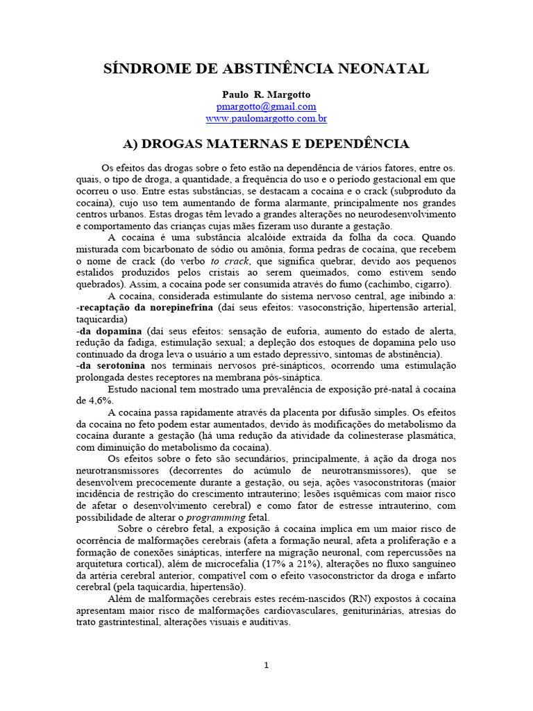 Sindr Abstinenc Neonatal | PDF | Opioide | Cocaína