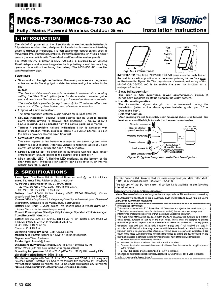 MCS 730 Installer Guide Eng D301680 | PDF | Electromagnetic Interference | Radio