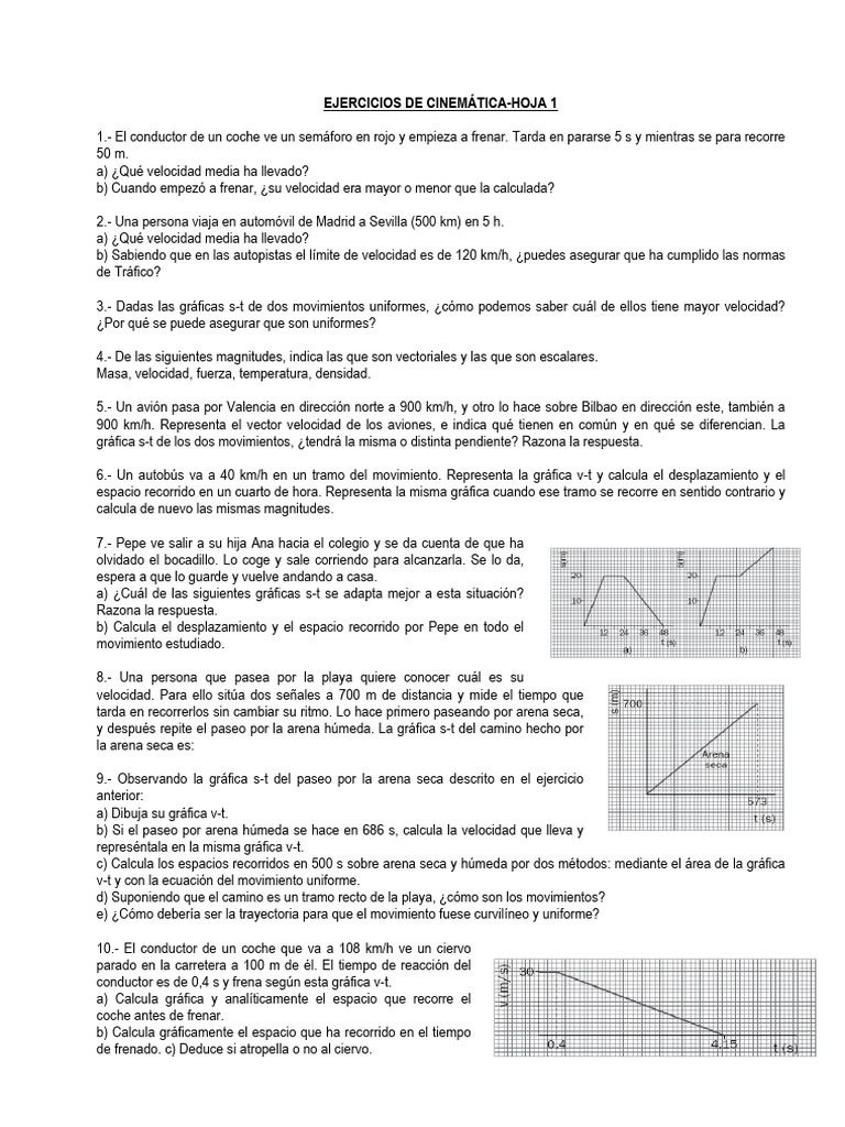 Ejercicios de Cinematica Hoja 1 | PDF | Velocidad | Vector Euclidiano