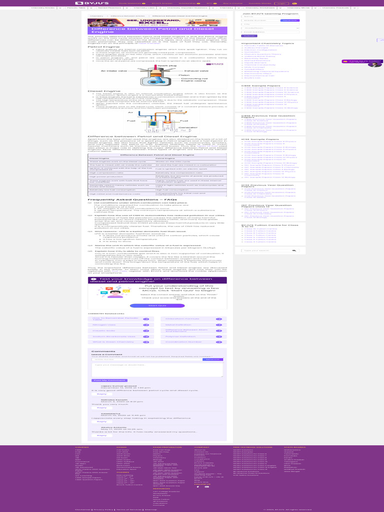 Difference Between Petrol and Diesel Engines - Tabular Format | PDF ...