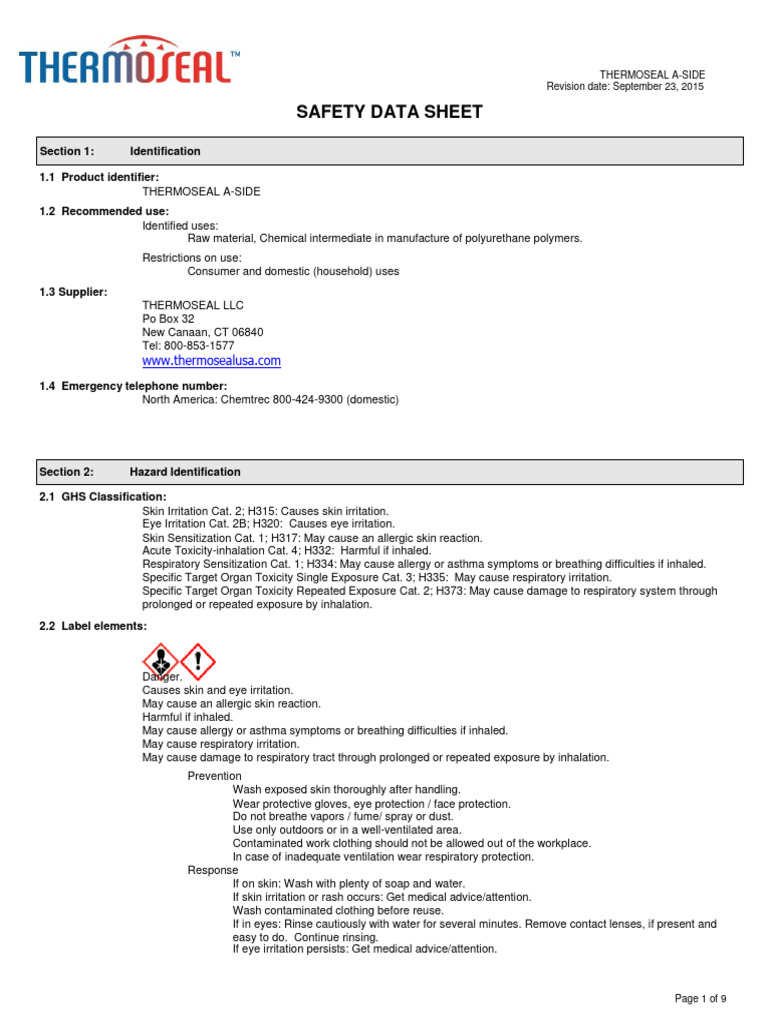 SDS-Thermoseal A Side | PDF | Occupational Safety And Health