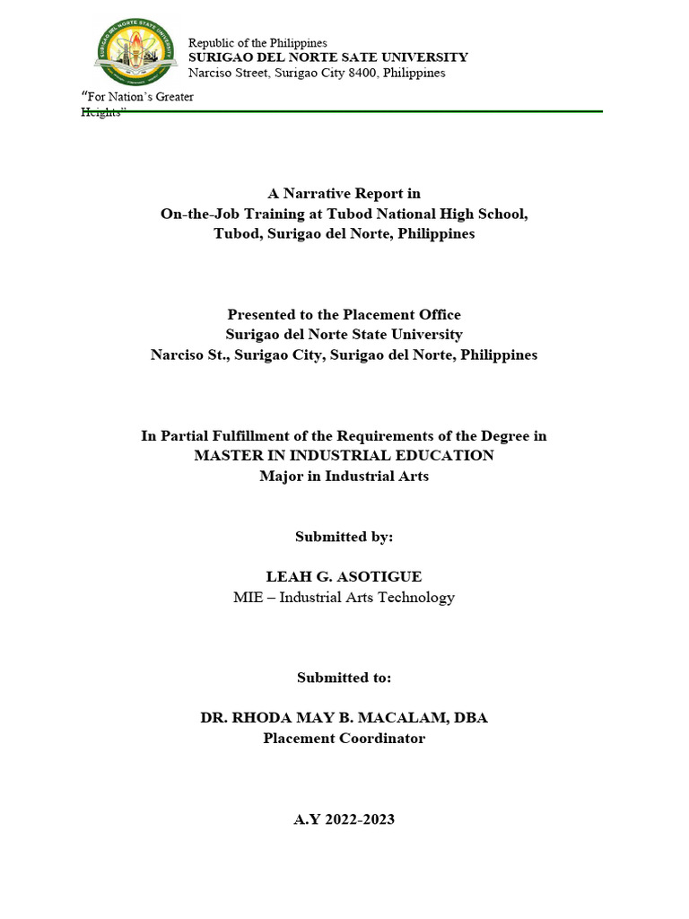 OJT Report at Tubod National High School | PDF | Behavior Modification
