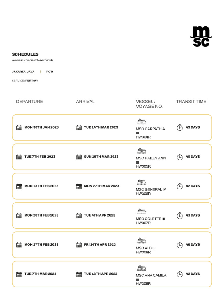 MSC EN Shipping Schedules - MSC | PDF