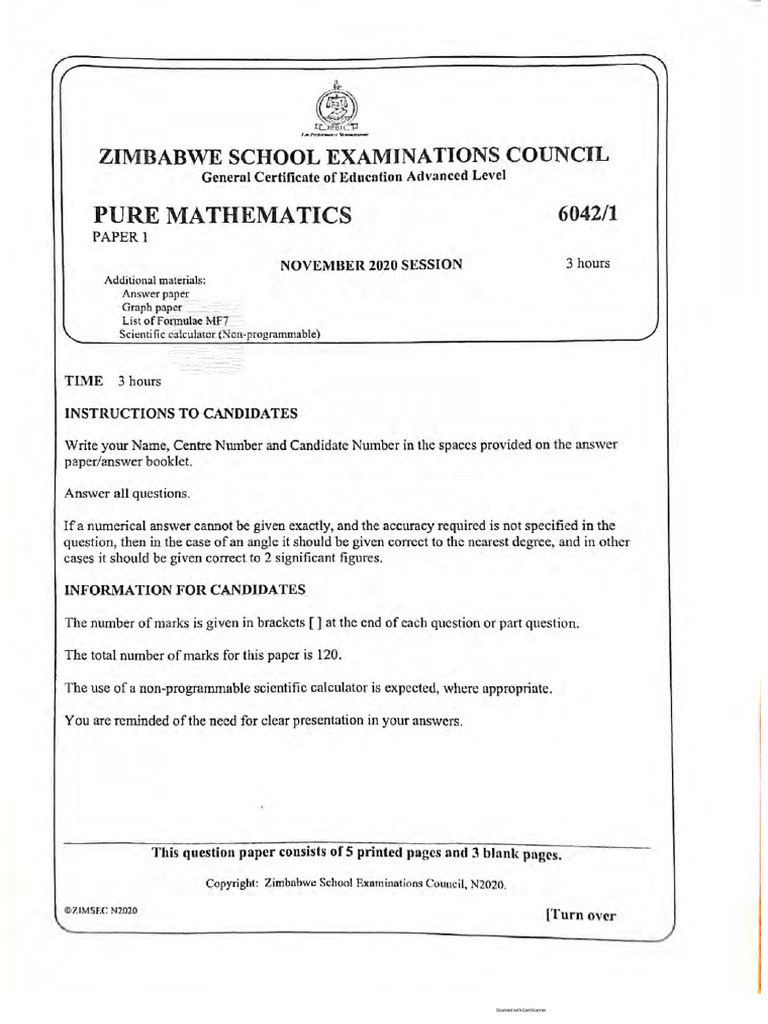A-Levels Pure Mathematics 2020 | PDF