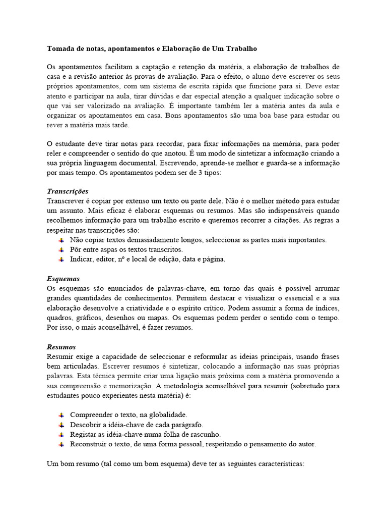 Tomada de notas | PDF | Abstract (resumo) | Informação