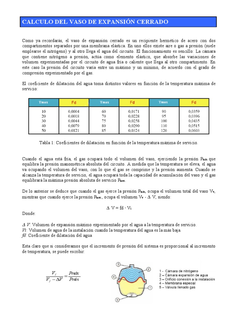 Cálculo del Vaso de Expansión Cerrado | PDF | Gases | Presión