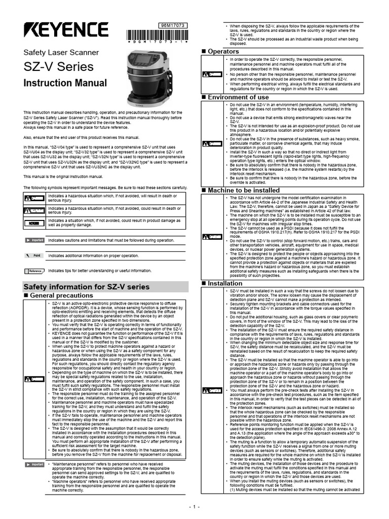 SZ-V Series Instruction Manual KEYENCE | PDF | Safety | Power Supply SZ-V Series Instruction Manual KEYENCE | PDF | Safety | Power Supply