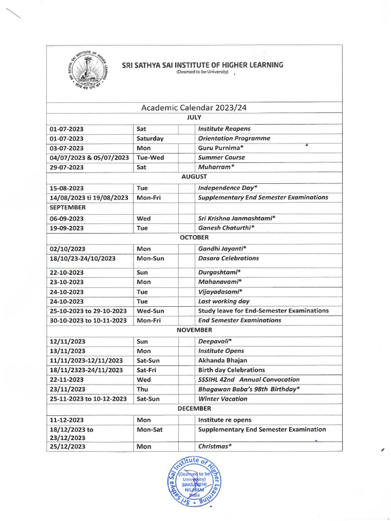 Academic Calendar 2023-2024 | PDF
