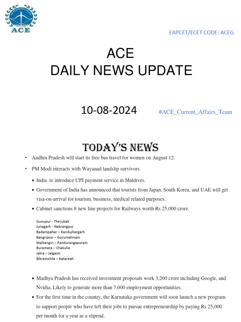 10th Aug - Daily News Update | PDF