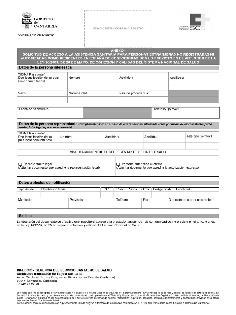 Anexo I - Solicitud Asistencia Sanitaria Extranjeros | PDF | Documento de identidad | Gobierno