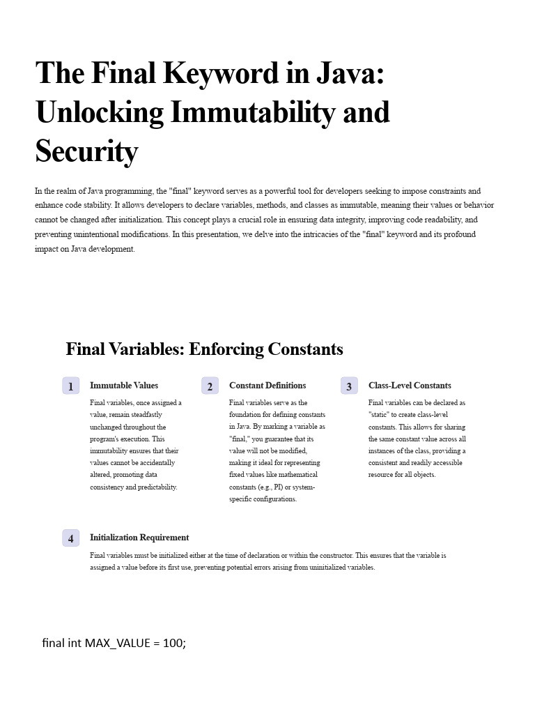 The Final Keyword In Java Unlocking Immutability And Security Pdf Method Computer