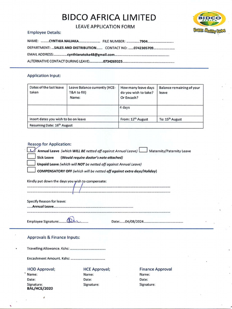 Leave Application Form | PDF